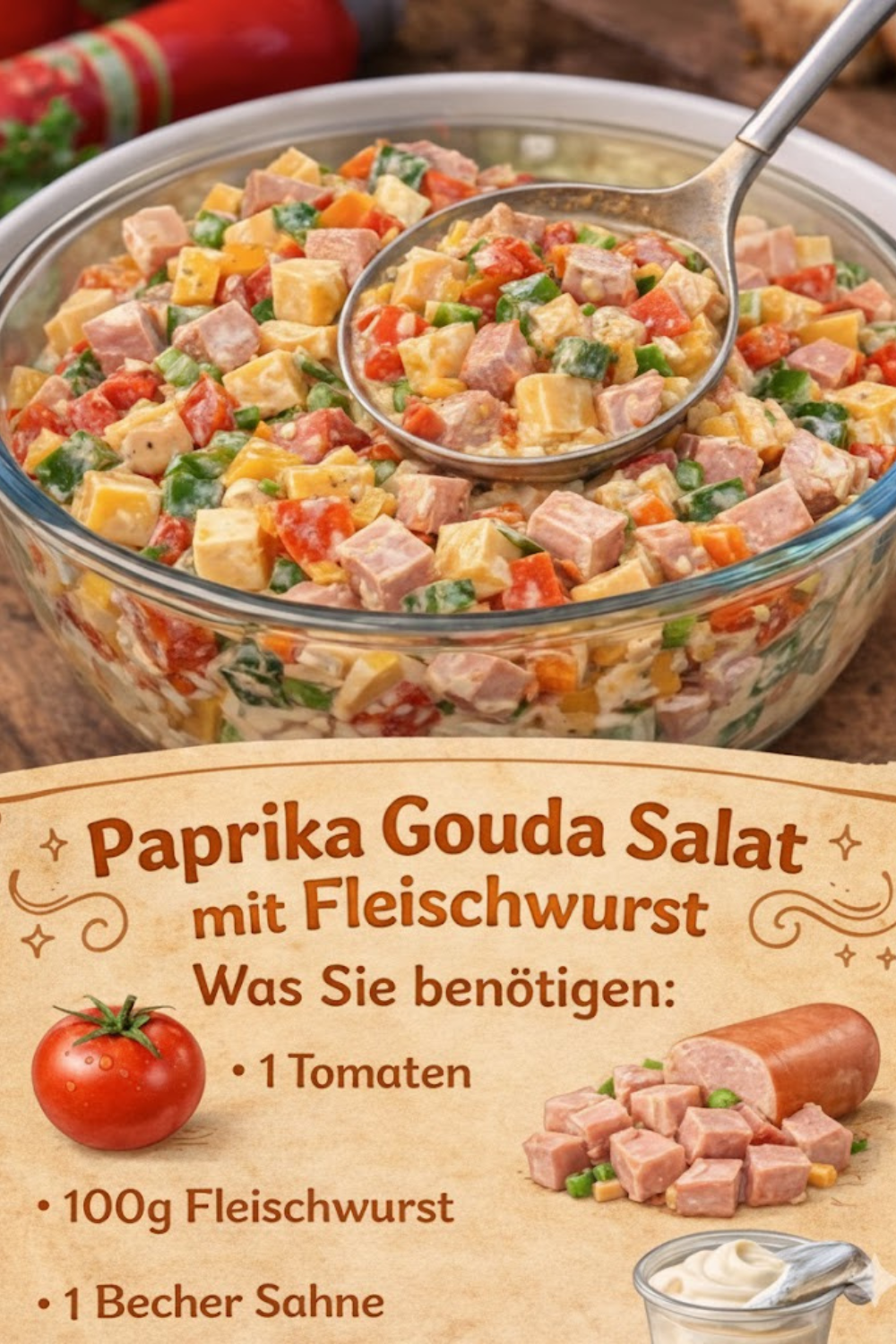 Paprika-Gouda-Salat mit Fleischwurst Knackig, cremig und herrlich ...